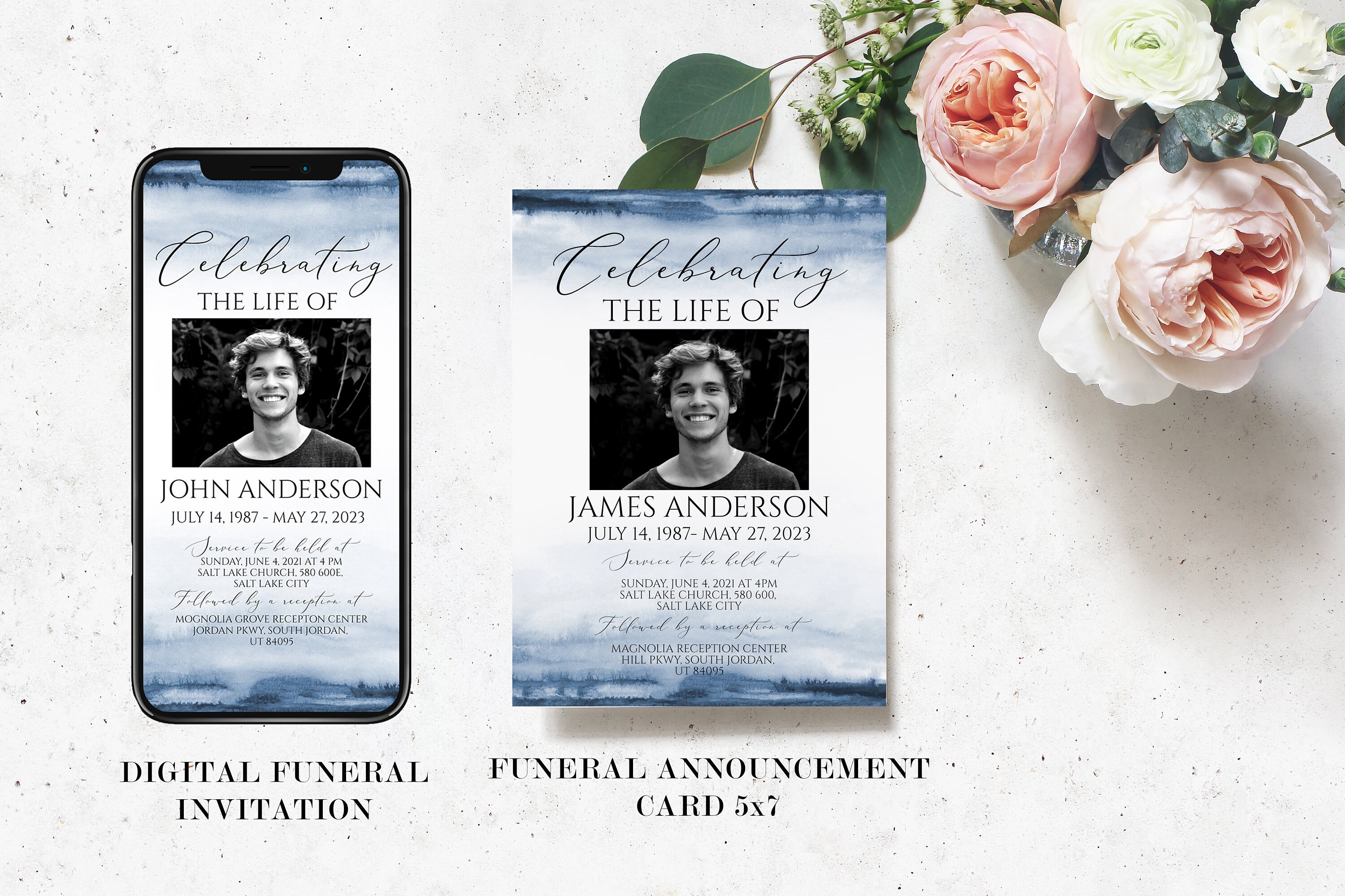 Blue Watercolor Baby Funeral Bundle Template Memorial Package ...