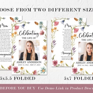 Celebration of Life Funeral Program, Wildflower Funeral Program ...