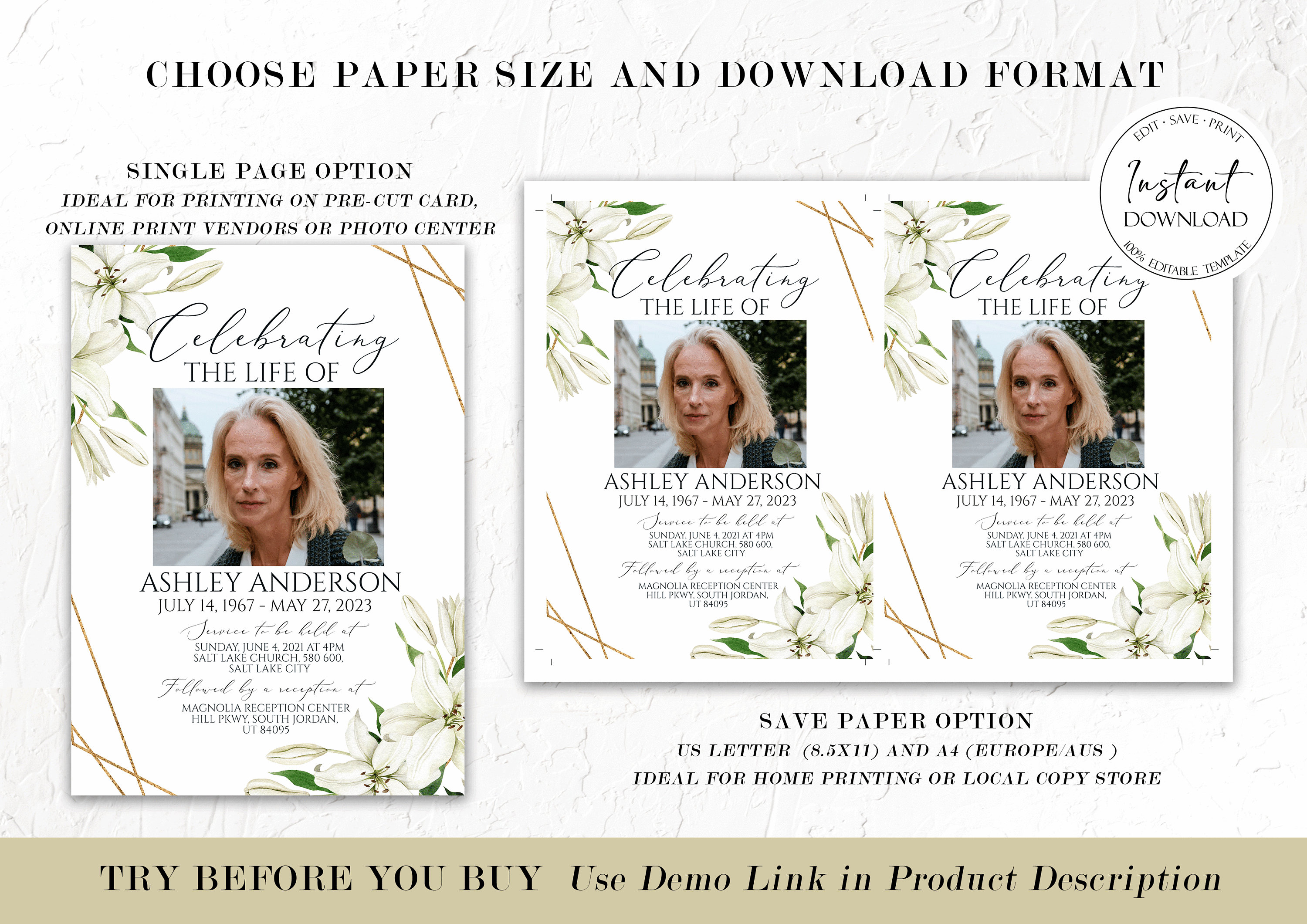 Editable Funeral Bundle, Memorial Package, Celebration of Life Package ...