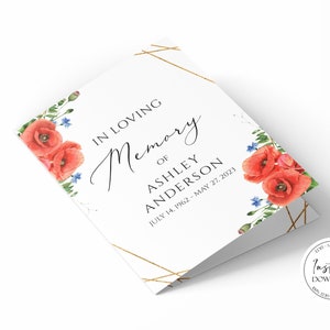 Celebration of Life Funeral Program Template, Red Poppies Funeral ...