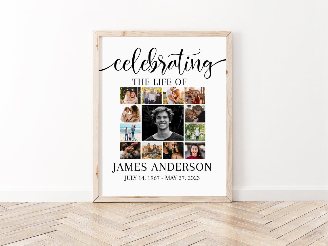Celebration of Life Multiple Photos Funeral Welcome Sign, Editable ...