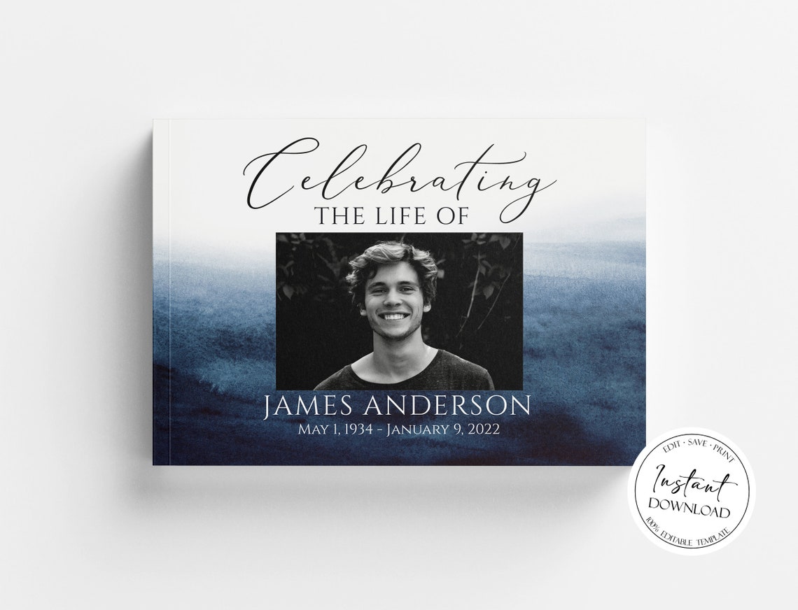 Celebration of Life Blue Watercolor Funeral Guest Book - Etsy