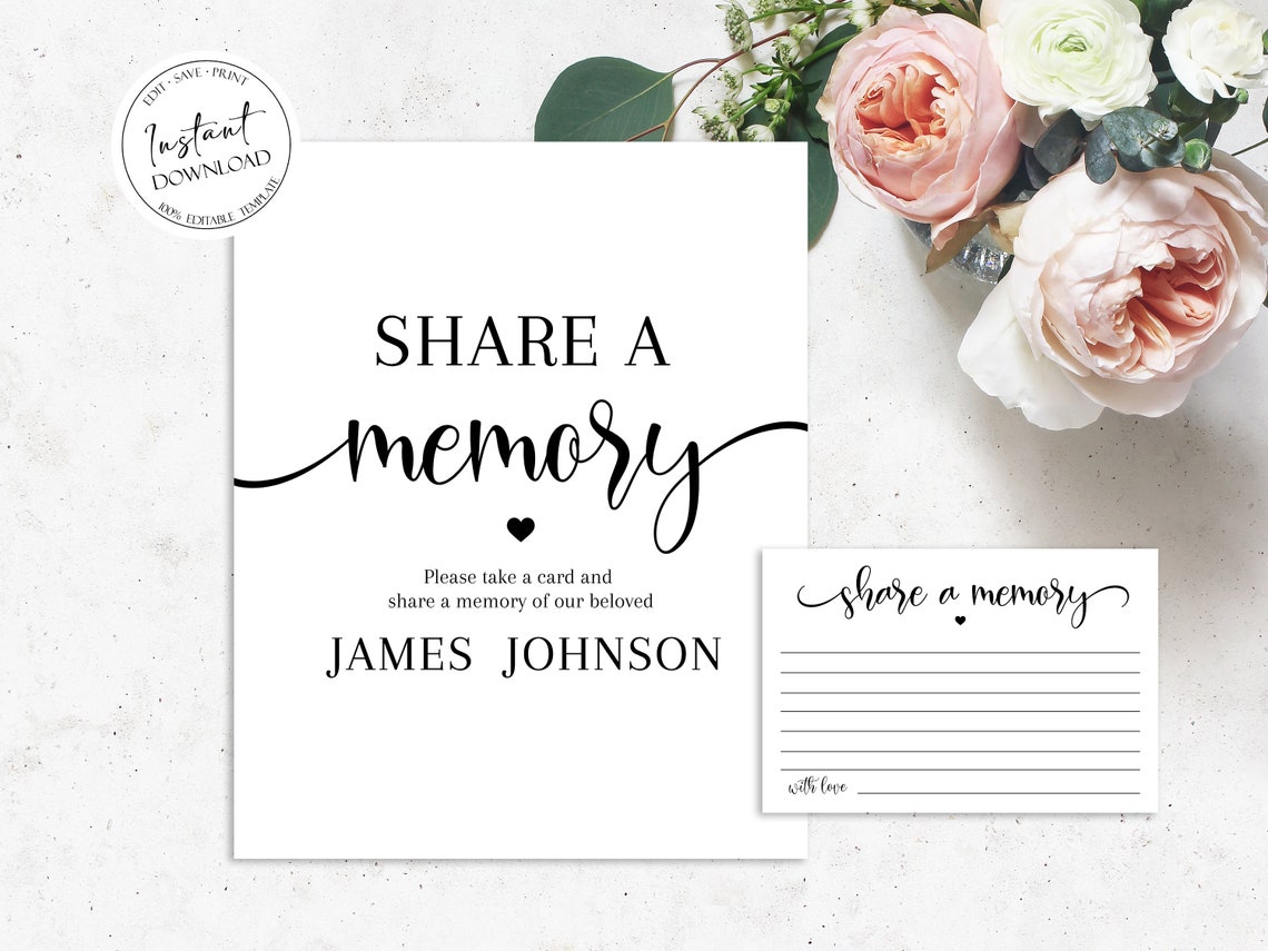 Share a Memory Funeral Sign and Share a Memory Card, Simple Funeral ...
