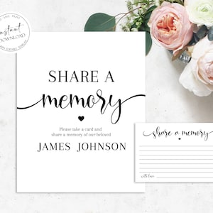 Share a Memory Funeral Sign and Share a Memory Card, Simple Funeral ...