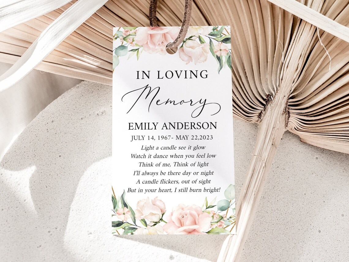 Celebration of Life Blush Pink Funeral Favor Tag Template - Etsy