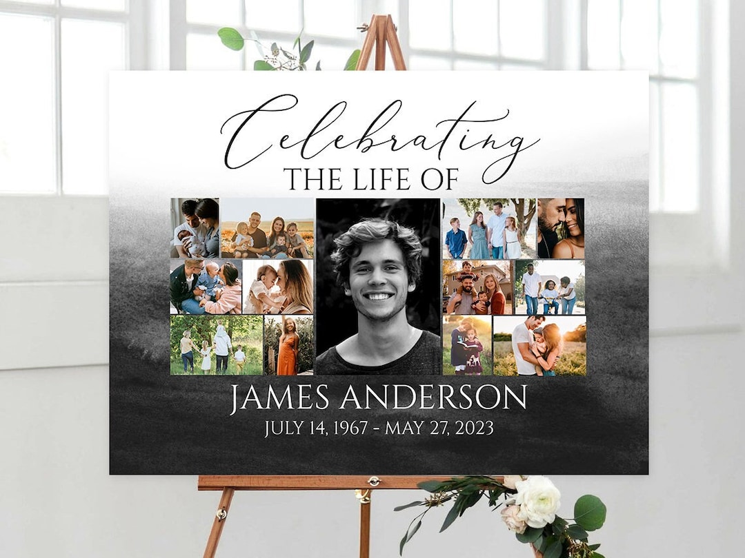 Celebration of Life Multiple Photos Funeral Welcome Sign, Editable ...