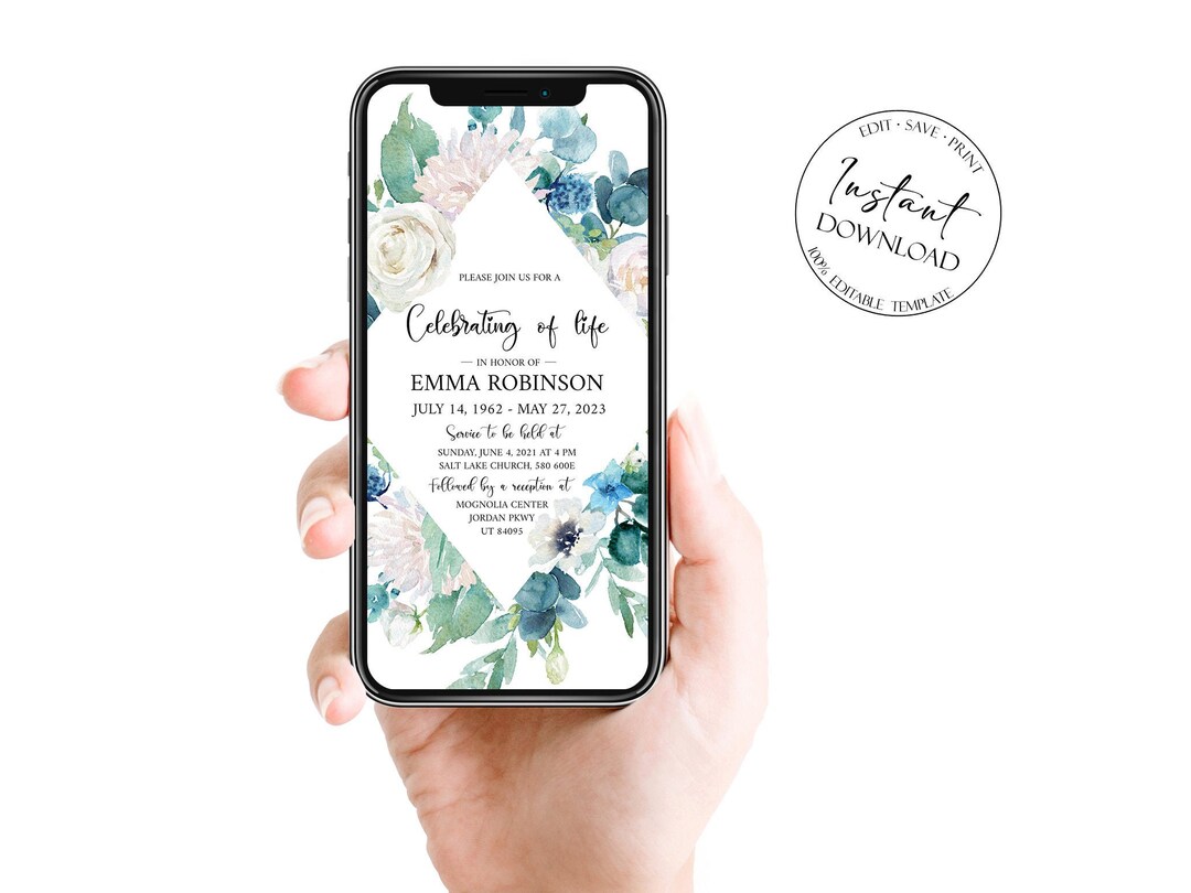 Celebration of Life Digital Funeral Invitation Funeral - Etsy