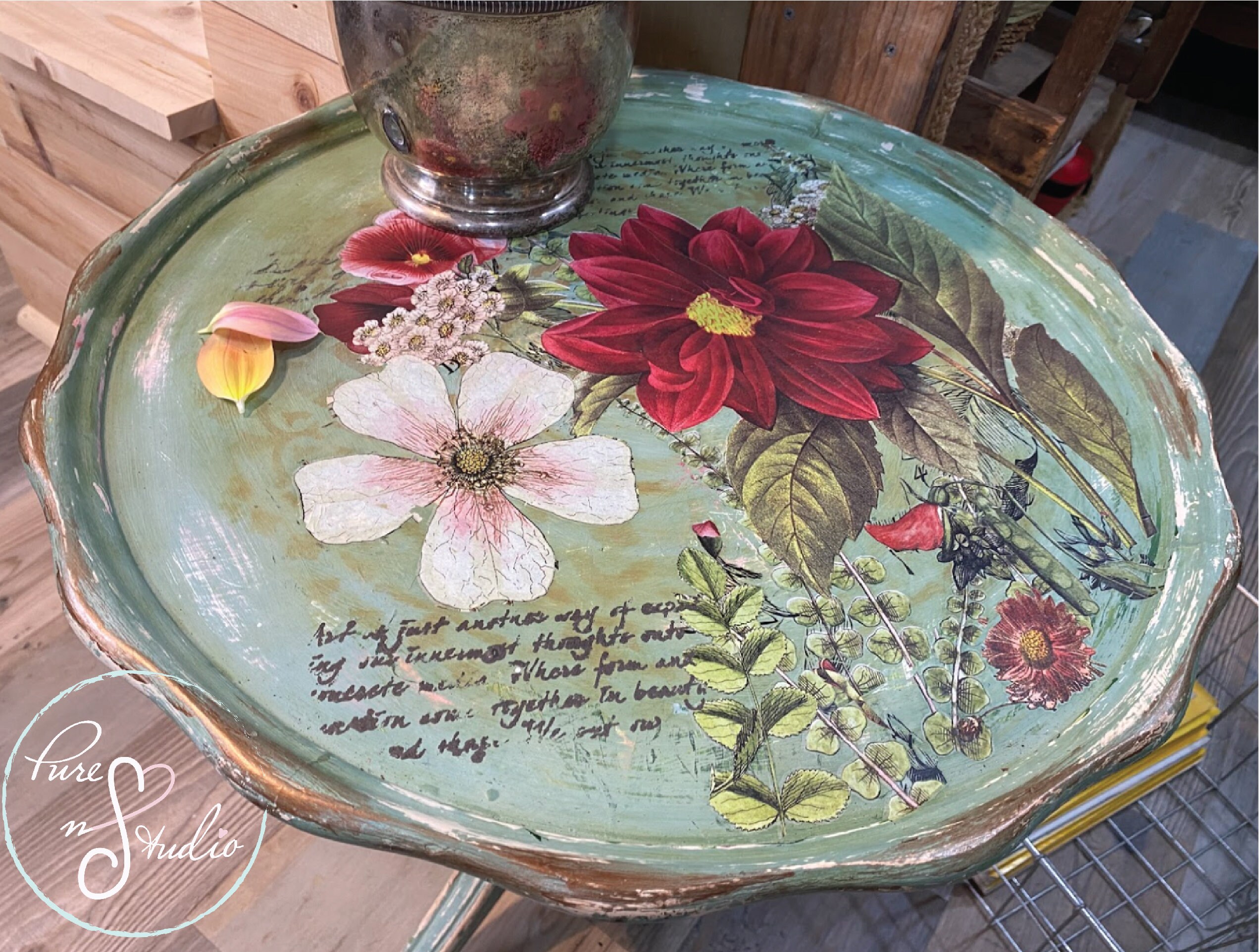 Dilly Dahlia: Antique, Boho-botanical, Mixed Media Side Table - Etsy