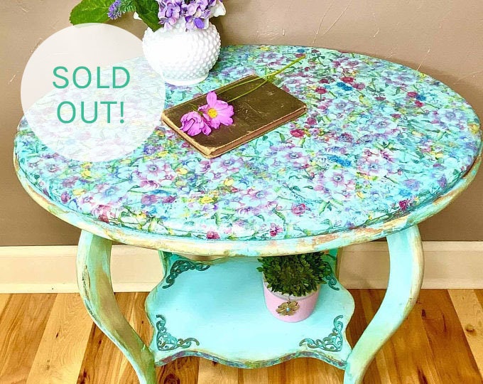 SOLD OUT Hand Painted & Floral Decoupaged Side Table - Etsy