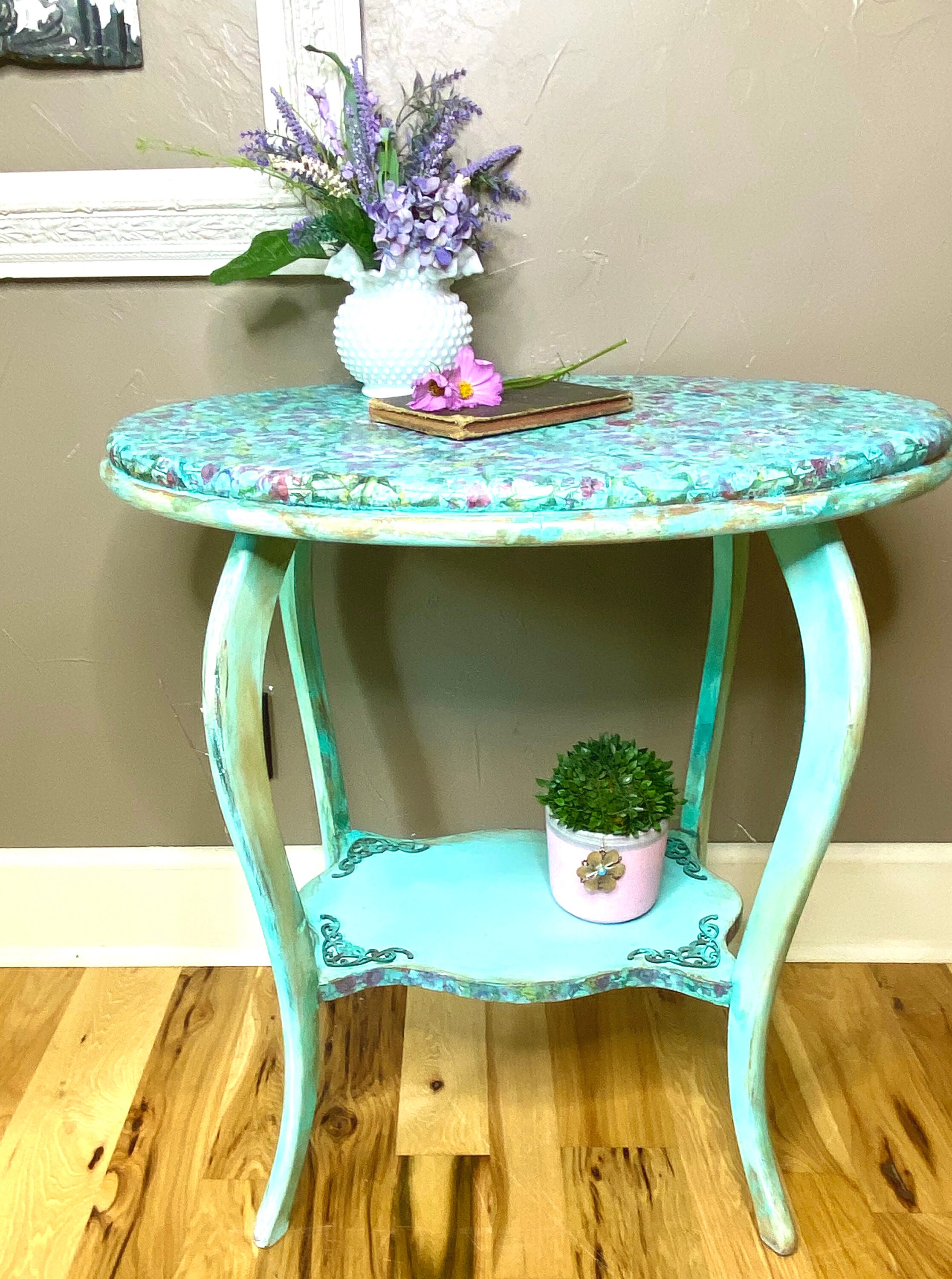 SOLD OUT Hand Painted & Floral Decoupaged Side Table - Etsy
