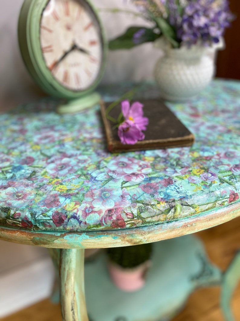 SOLD OUT Hand Painted & Floral Decoupaged Side Table - Etsy