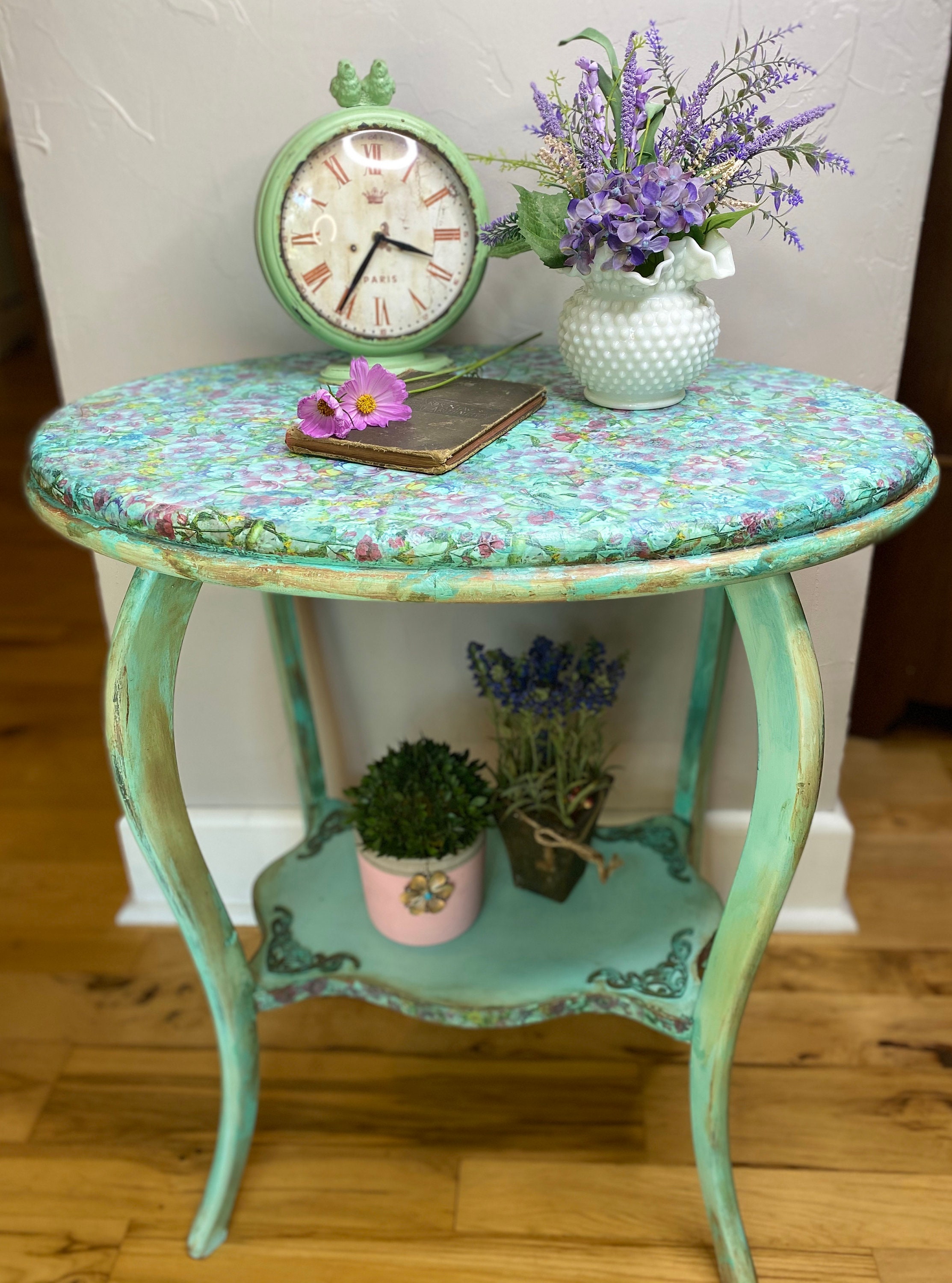 SOLD OUT Hand Painted & Floral Decoupaged Side Table - Etsy