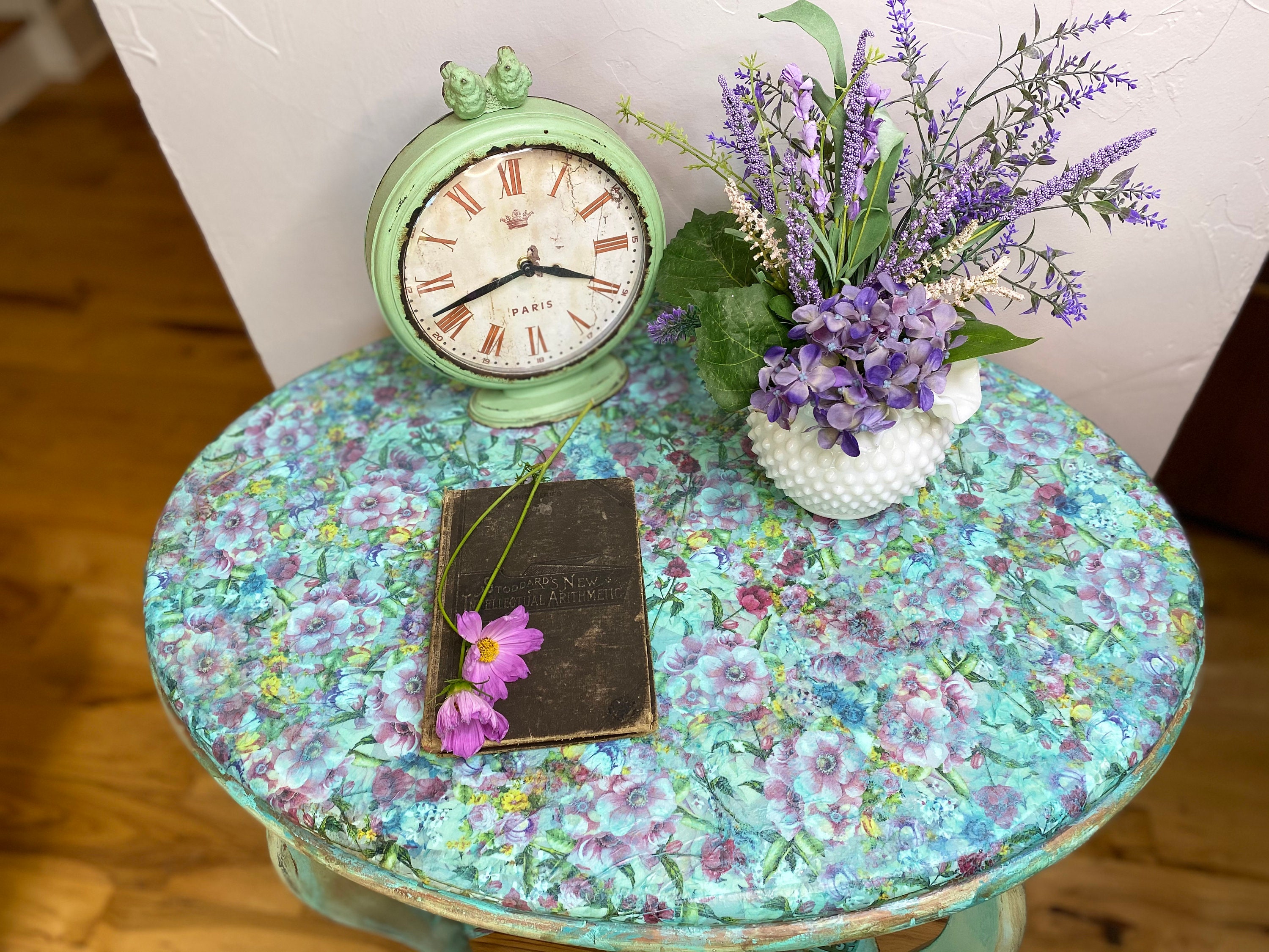 SOLD OUT Hand Painted & Floral Decoupaged Side Table - Etsy