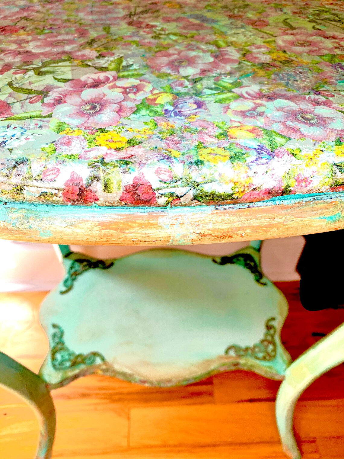SOLD OUT Hand Painted & Floral Decoupaged Side Table - Etsy