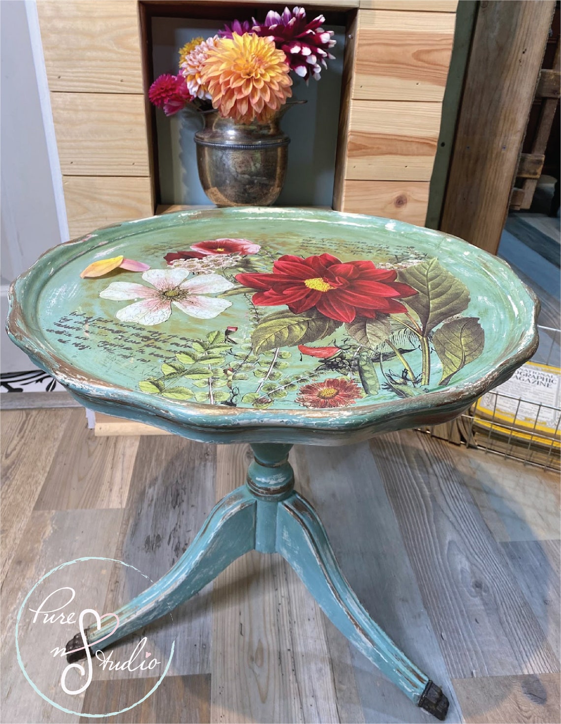 Dilly Dahlia: Antique, Boho-botanical, Mixed Media Side Table - Etsy