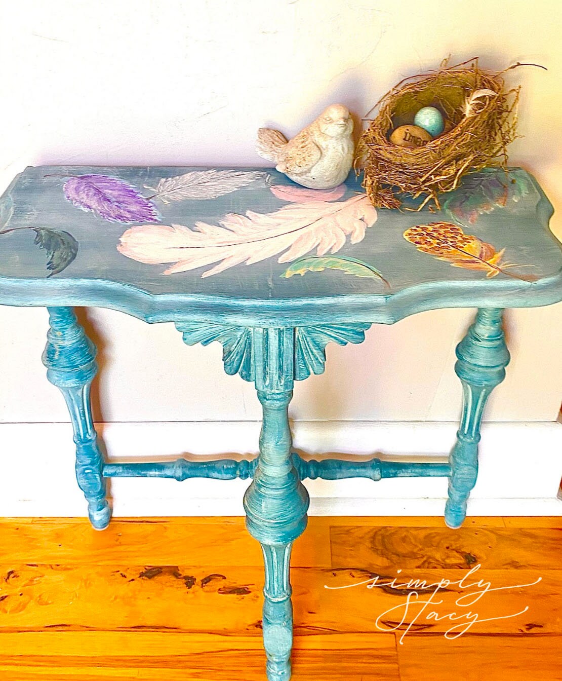 SOLD OUT Hand-painted Boho Style Feather Side Table Accent - Etsy