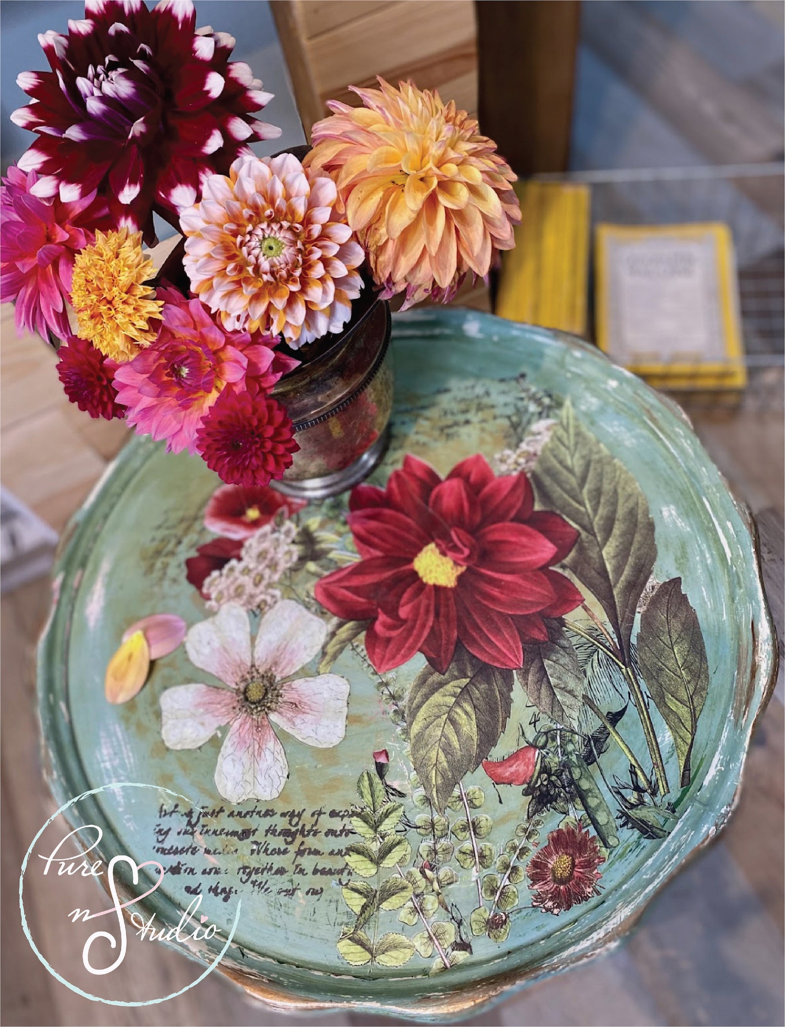 Dilly Dahlia: Antique, Boho-botanical, Mixed Media Side Table - Etsy