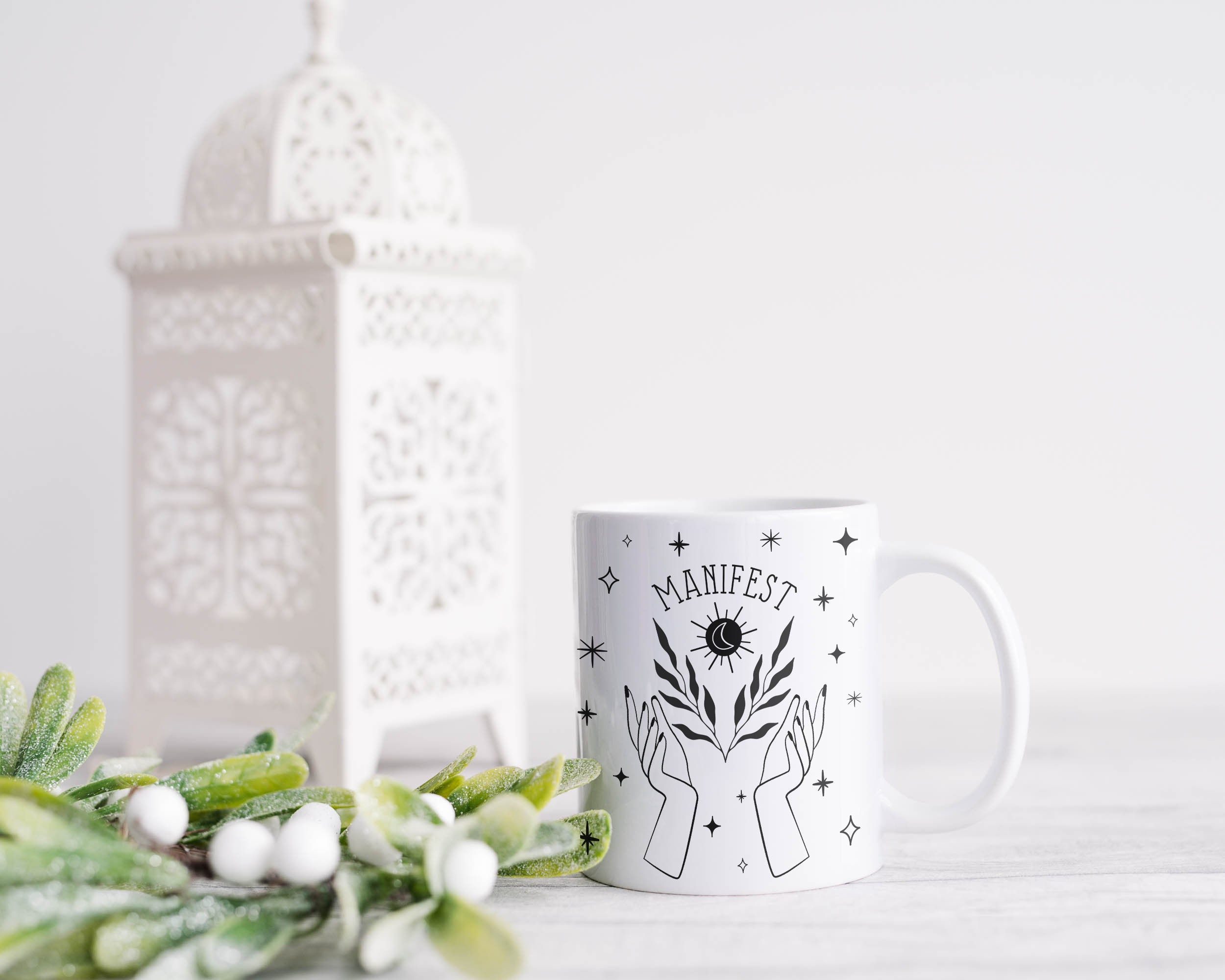 Manifestation Mug, Moon Mug, Aesthetic Goth, Floral Witchy Mug, Law of ...