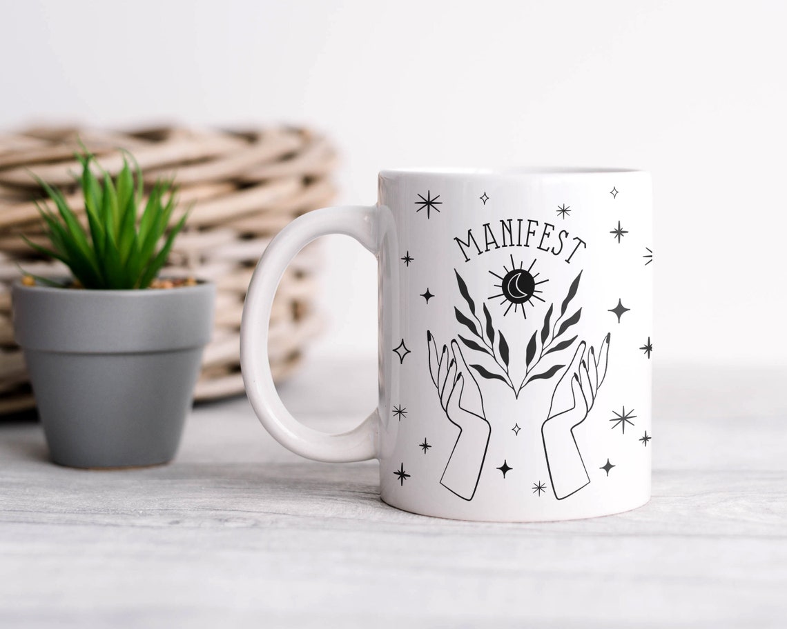Manifestation Mug, Moon Mug, Aesthetic Goth, Floral Witchy Mug, Law of ...