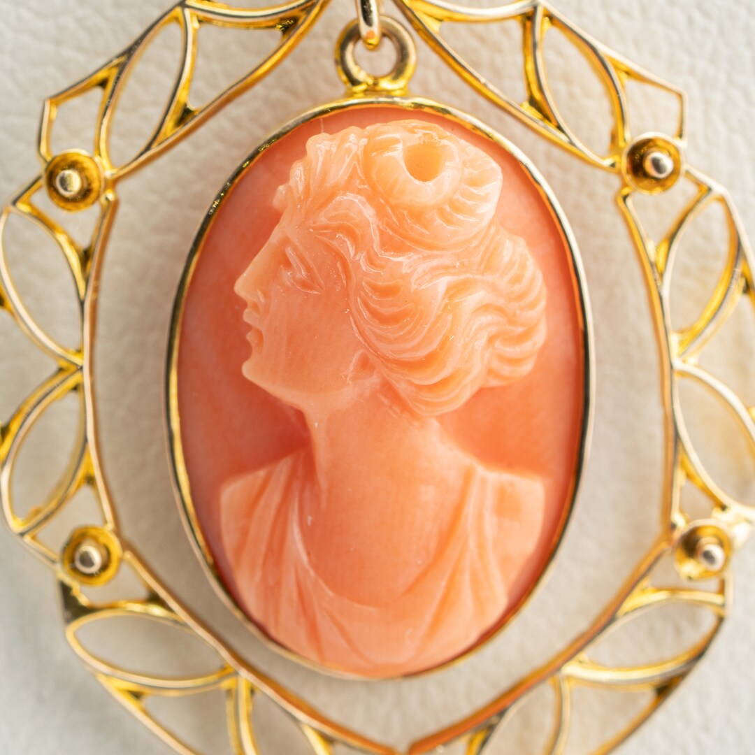 Victorian Lavalier Carved Cameo With Pearl Drop Pendant, 10k Yellow ...
