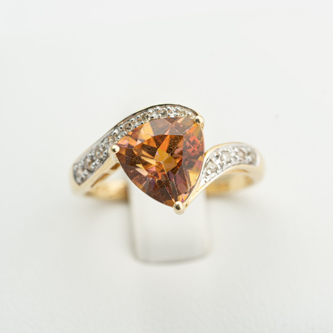 Twilight Topaz Trillion and Diamonds Ring, 14k Yellow Gold, Ring Size 7 ...