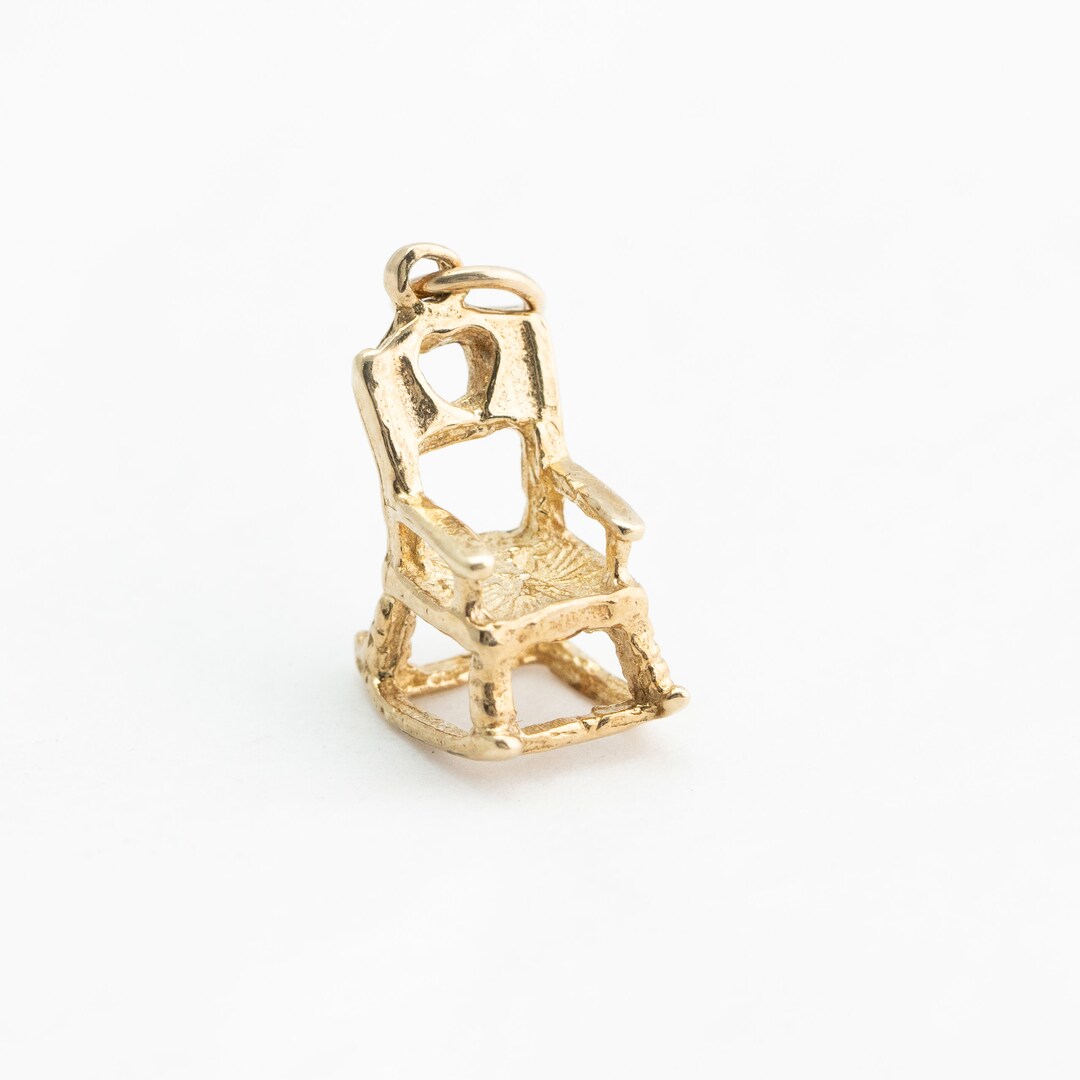 14k Yellow Gold, Tiny Gold Rocking Chair Charm Pendant, Minimalist ...