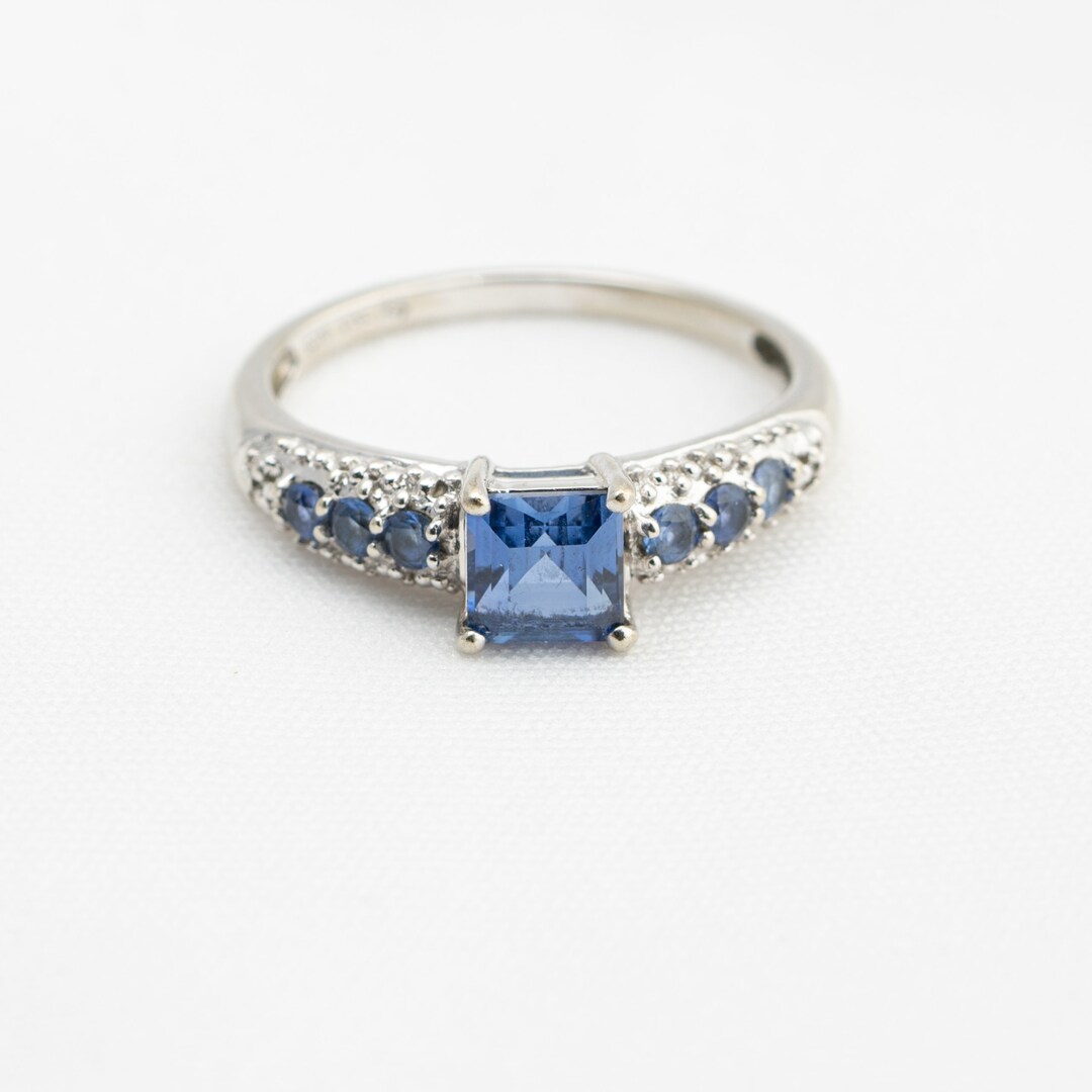Lab Created Tanzanite Ring, Diamond Accents, 10k White Gold, Ring Size ...