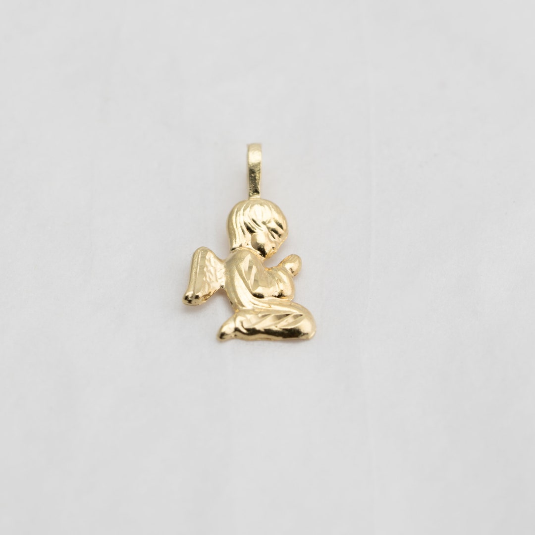 Little Praying Boy Angel 14k Yellow Gold Pendant Charm Minimalist ...