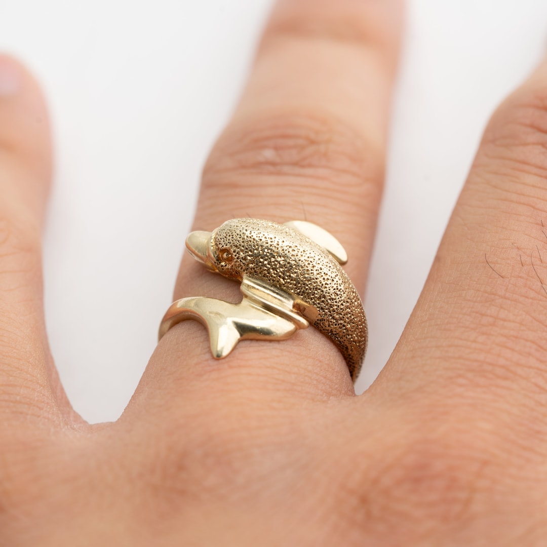 Dolphin Gold Ring 14k Yellow Gold, Vintage Gold Ring, Ring Size 7 - Etsy