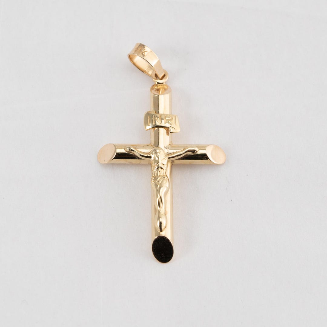 14k Gold Crucifix Pendant, 1 Inch Cross, 1.25 Inch Drop - Etsy