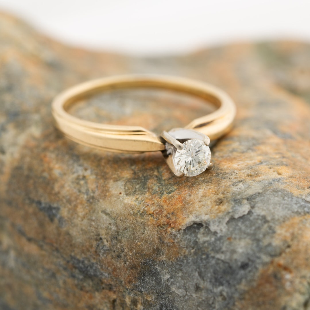 Diamond Engagement Ring, 14k Yellow Gold Wedding Ring, Diamond ...
