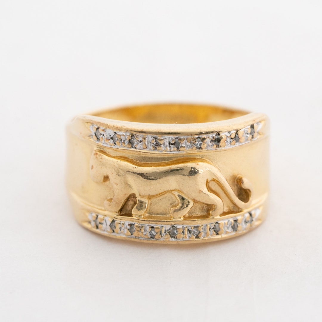 14k Yellow Gold Jaguar Mens Ring With Genuine Diamonds, Ring Size 10 - Etsy