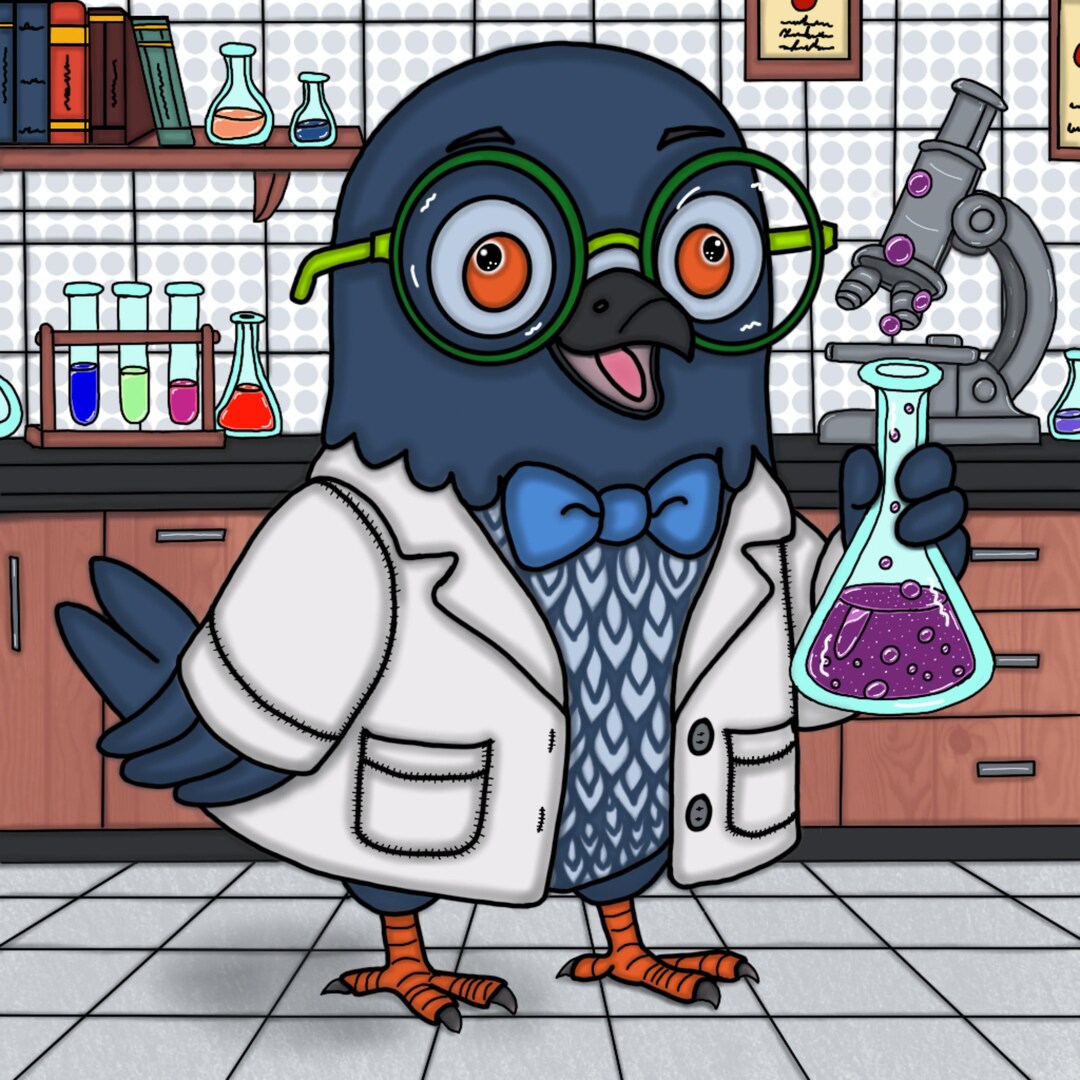 Professor Pigeon Clipart – Digital Scientist Bird PNG | Lab Animal Art ...