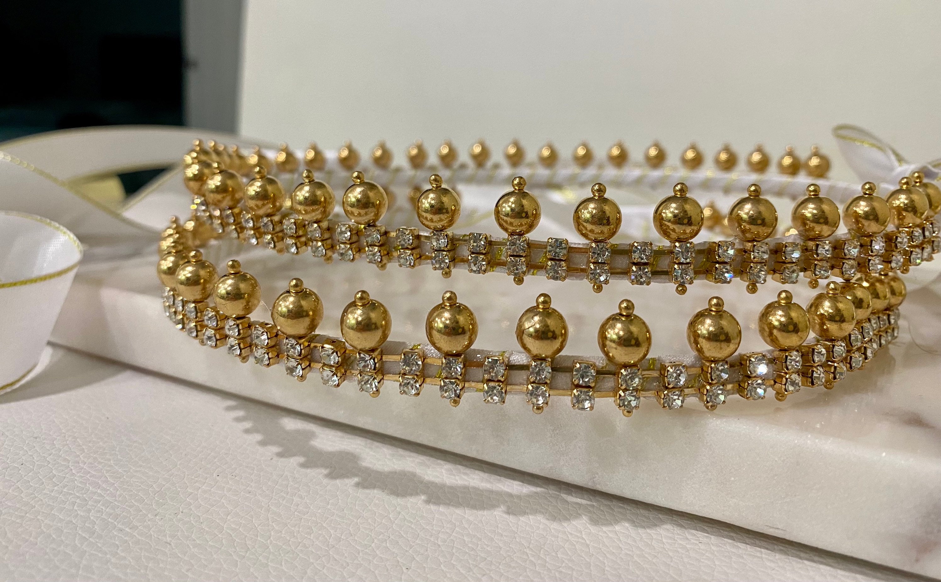Pearl STEFANA Orthodox Wedding Crown Tiara Head Wreath Stephana GOLD ...