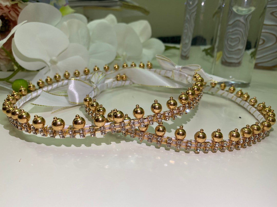Pearl STEFANA Orthodox Wedding Crown Tiara Head Wreath Stephana GOLD ...