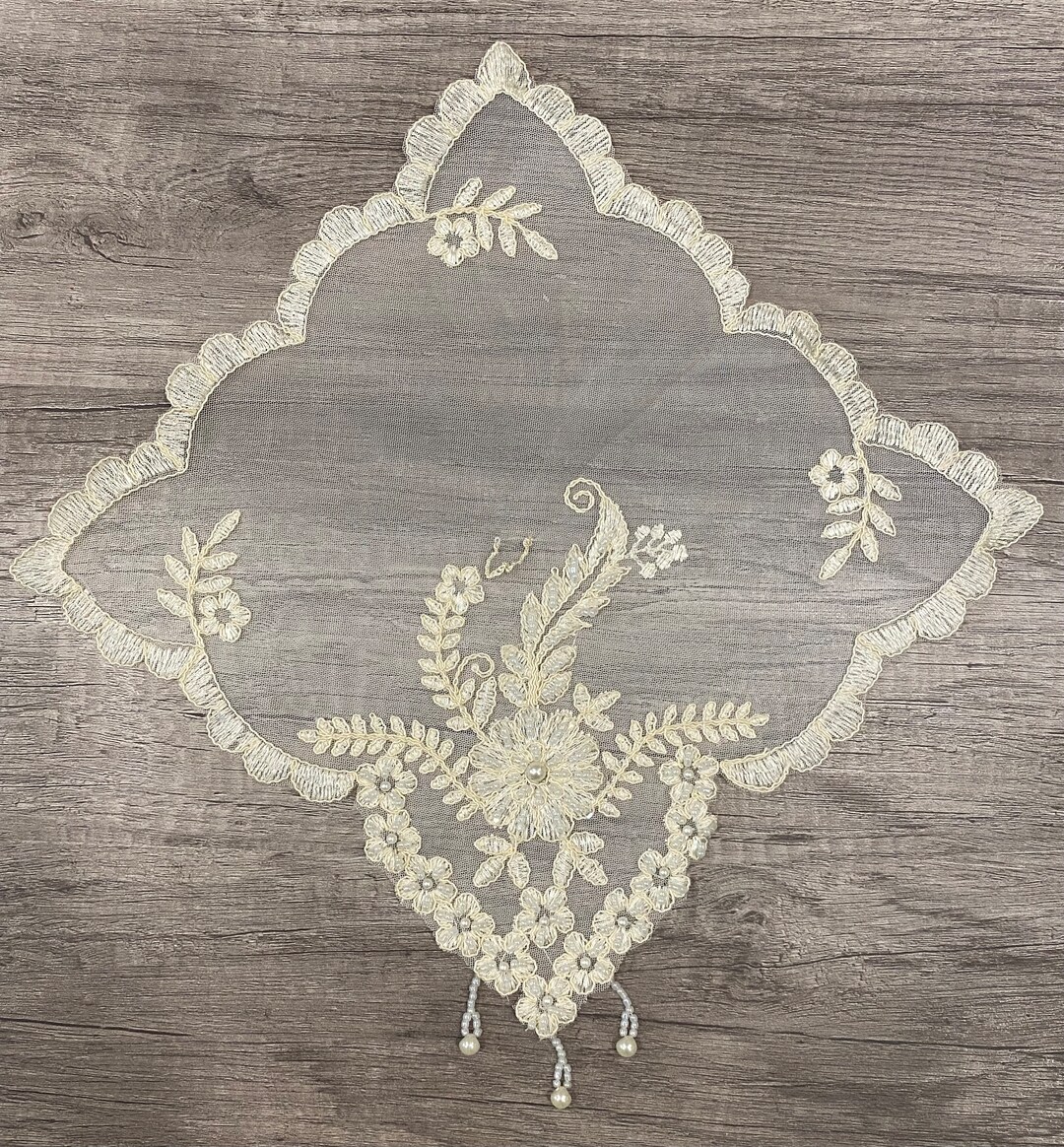 Ivory Dancing Handkerchief Mindil Wedding Bride Mantili Lace Embroidery ...