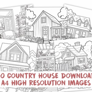 Country House Coloring Book, Adult Coloring Pages - 60 Coloring Sheets ...