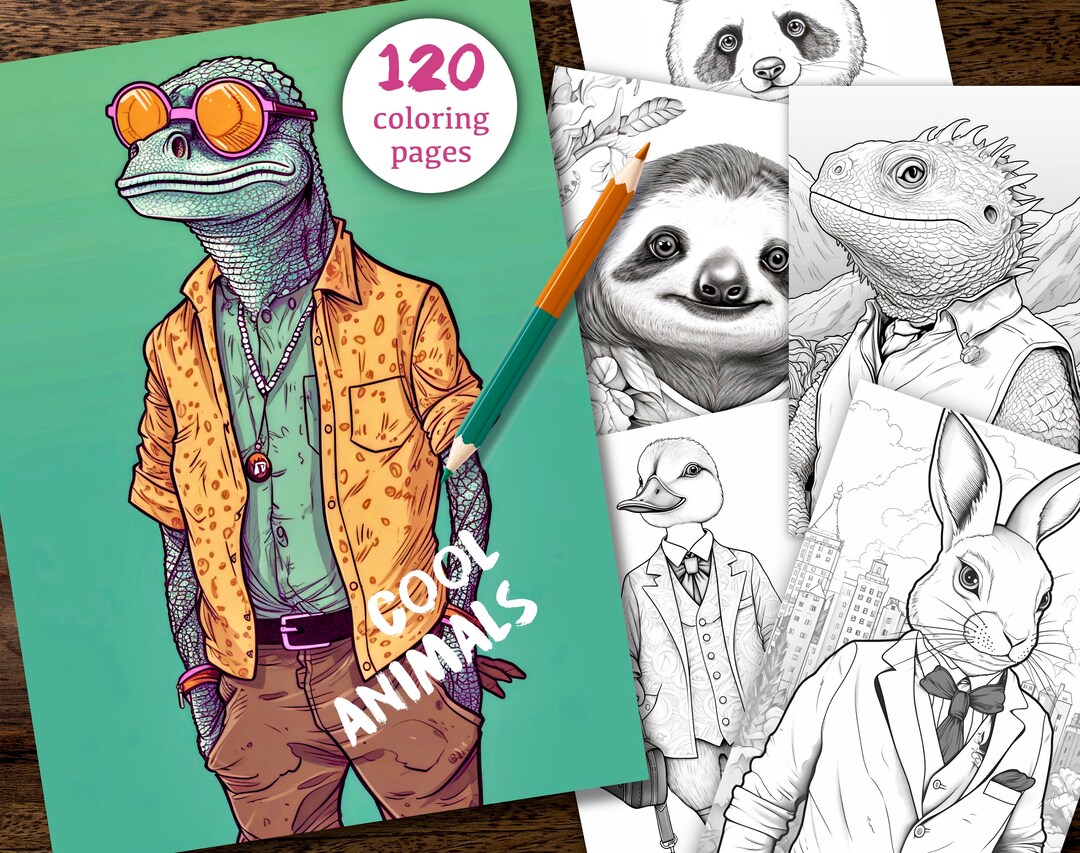 120 Dressed Animals Coloring Book, Printable Animal Coloring Pages ...