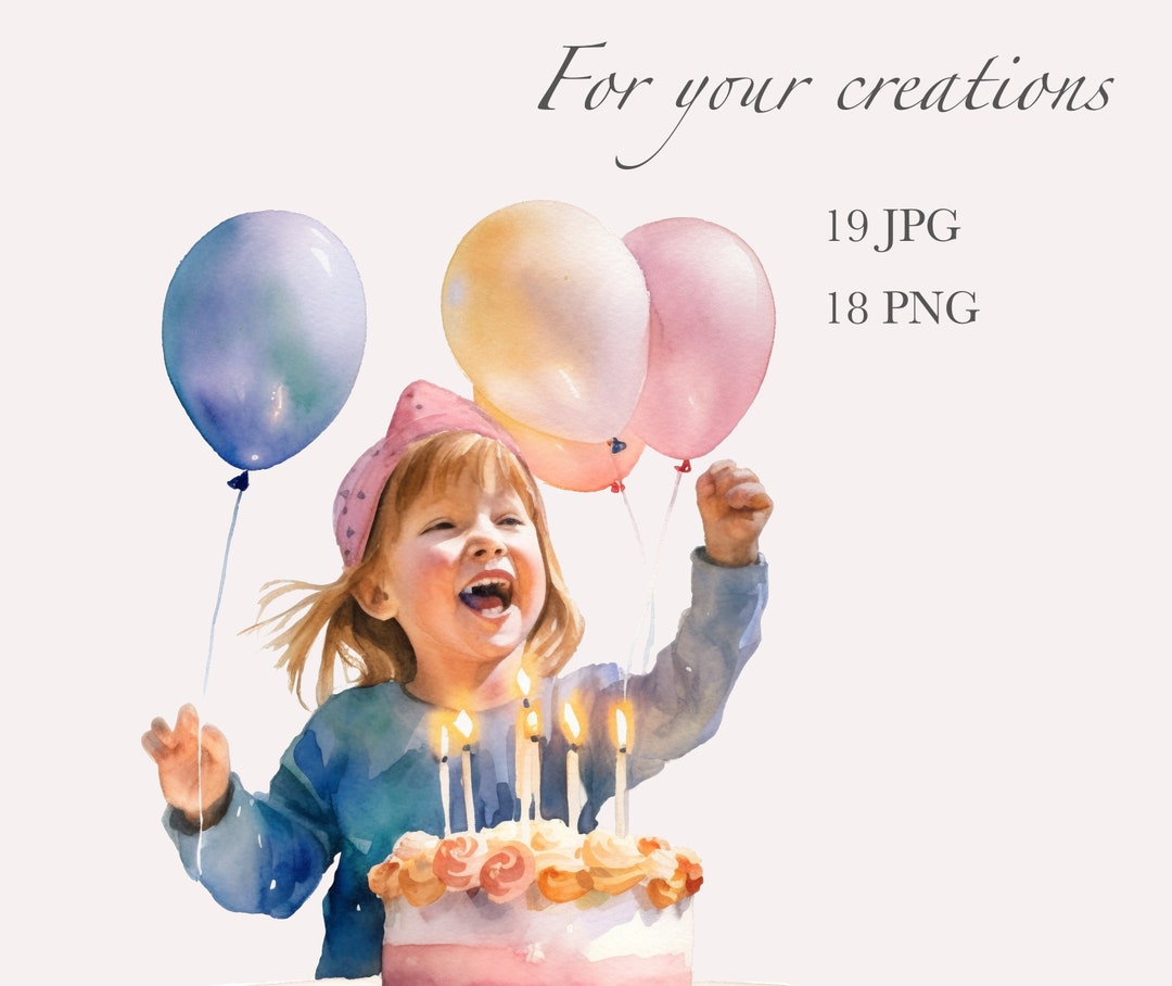 Watercolor Birthday Clipart Bundle: Whimsical Baby Shower PNG ...
