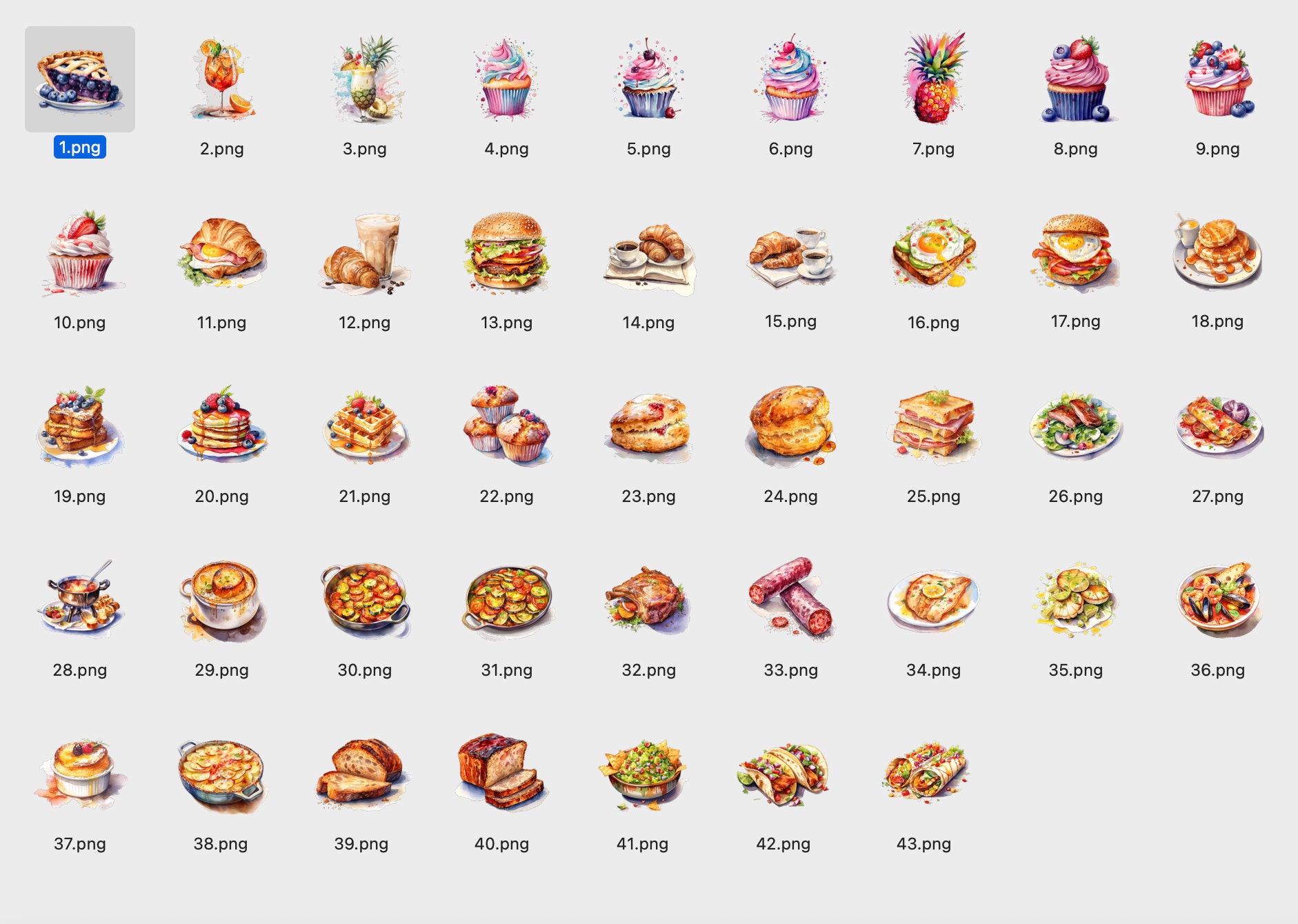 Watercolor Food Clipart Bundle: 86 PNG & JPG Images (digital Download ...