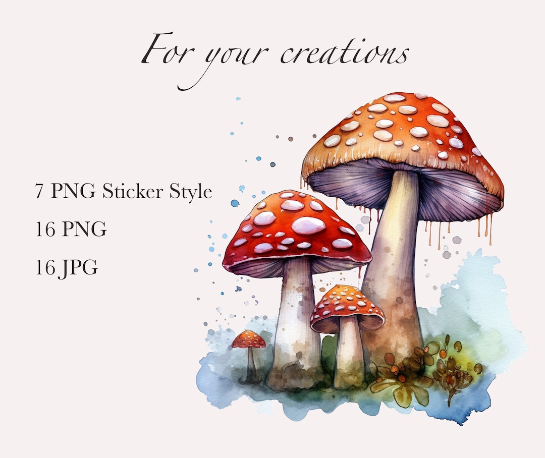 Watercolor Mushrooms Clipart - Cute Forest Nature Toadstool Clip Art ...