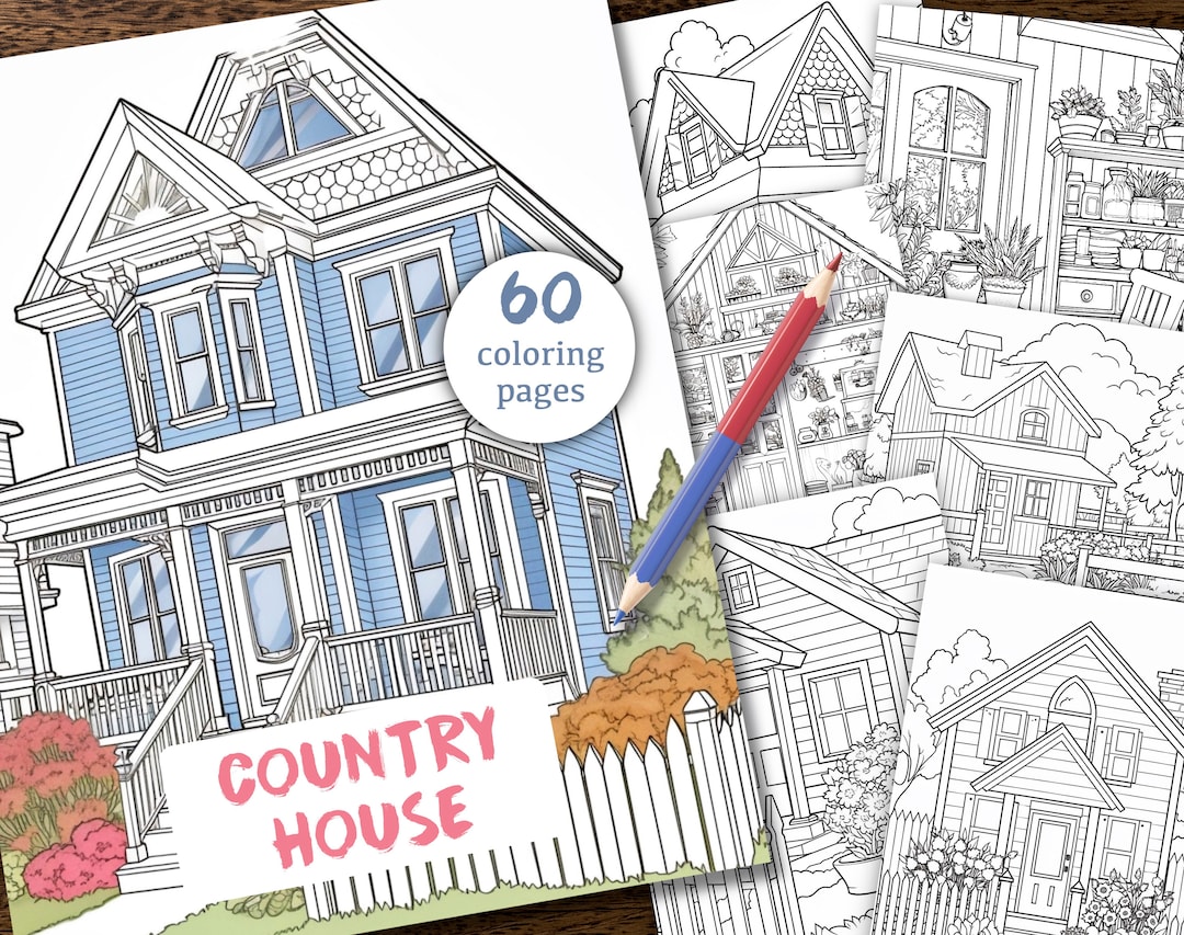Country House Coloring Book, Adult Coloring Pages - 60 Coloring Sheets ...