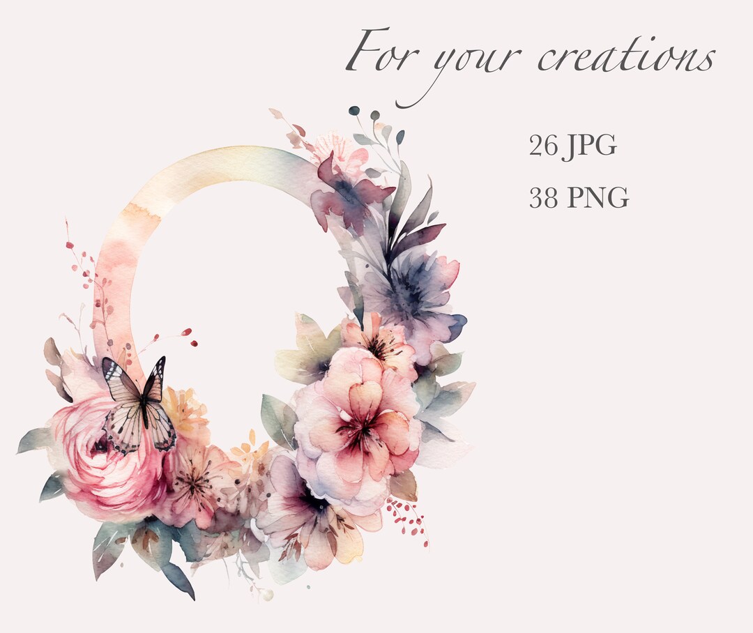 Watercolor Floral Alphabet Letters Clipart PNG Set of Floral Pictures ...