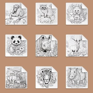 70 Animals Coloring Book, Printable Animal Coloring Pages, Grayscale ...