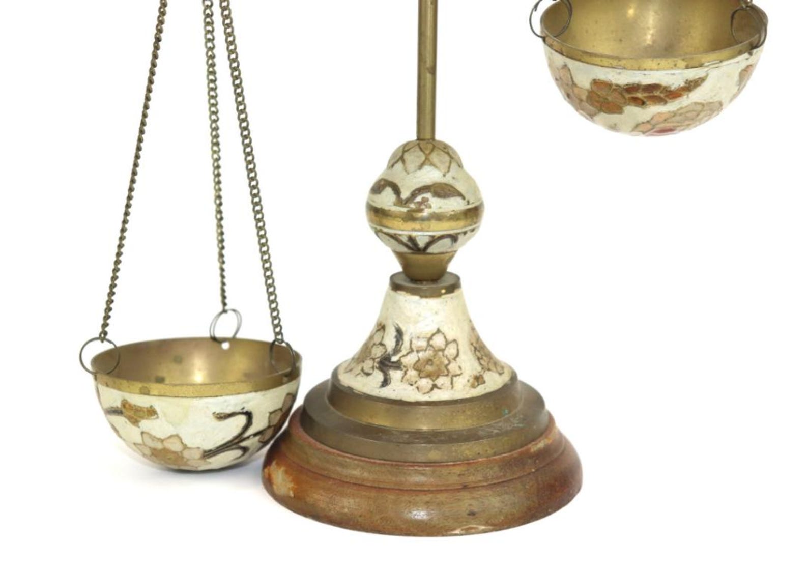 Vintage Indian Decorative Brass Balance Scale on Wooden Base, 34 Cm ...