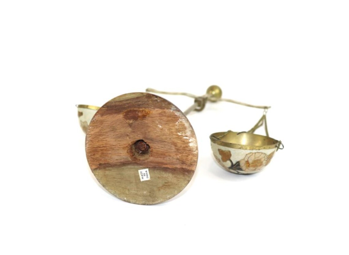 Vintage Indian Decorative Brass Balance Scale on Wooden Base, 34 Cm ...