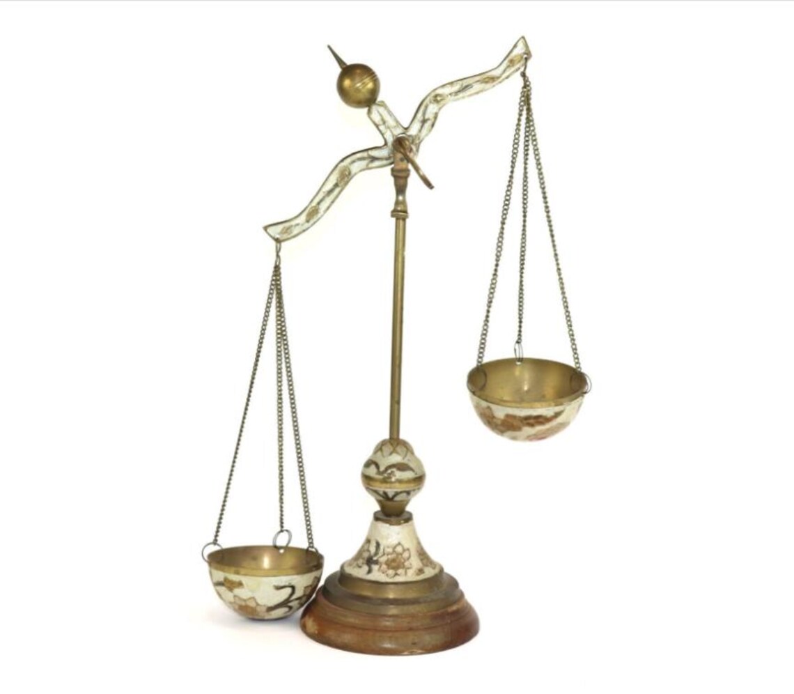 Vintage Indian Decorative Brass Balance Scale on Wooden Base, 34 Cm ...