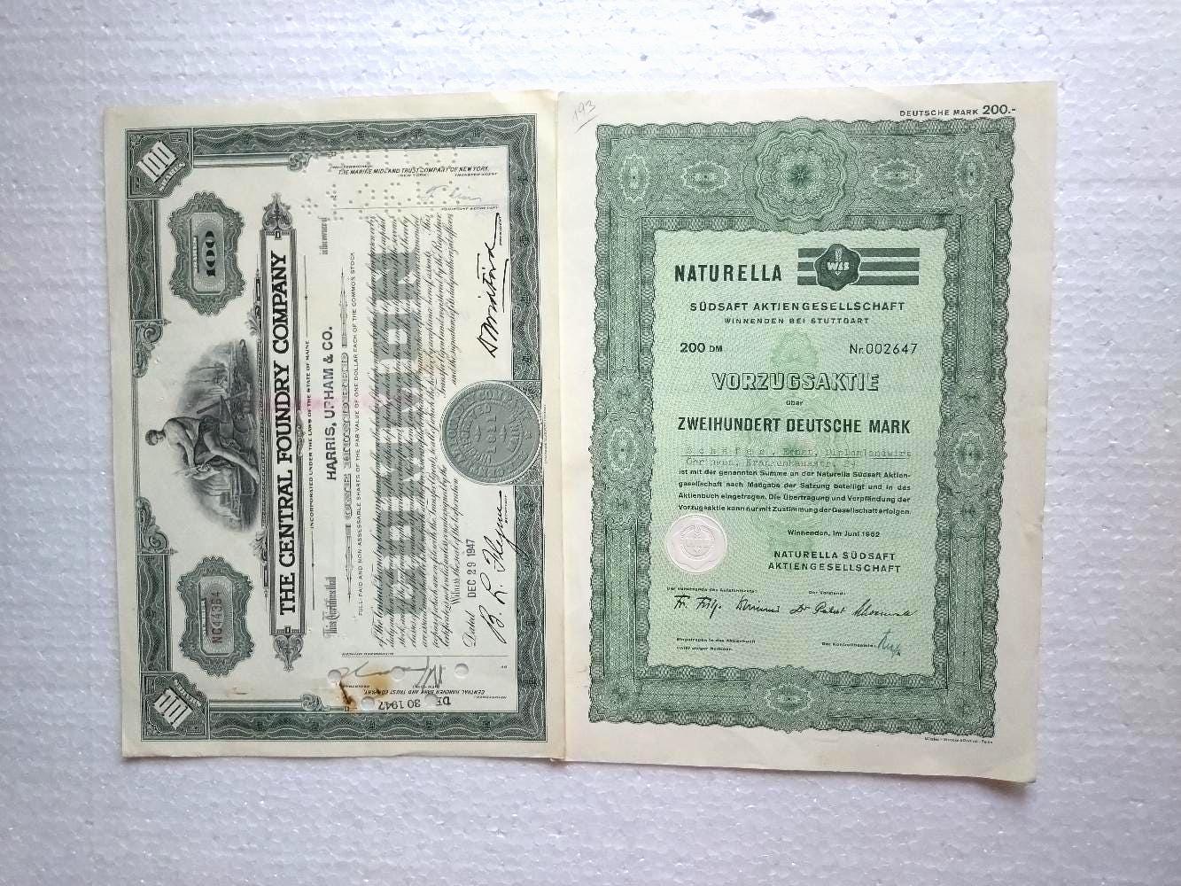 Historic Stock Certificates From the Mid-20th Century: Ownership Proofs ...
