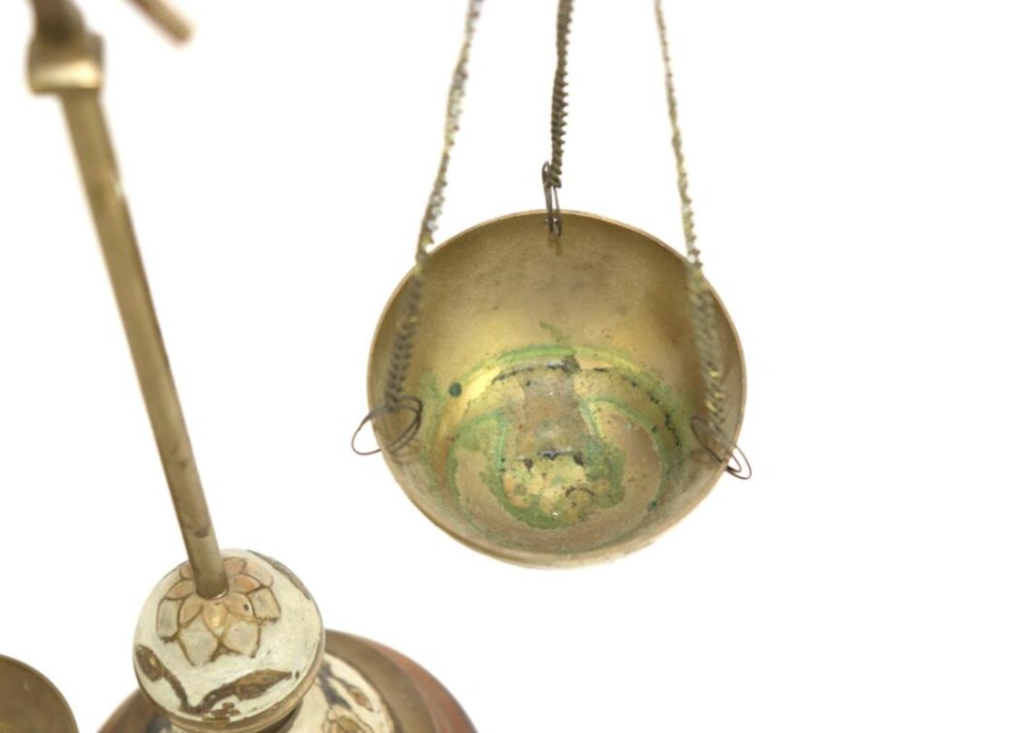 Vintage Indian Decorative Brass Balance Scale on Wooden Base, 34 Cm ...