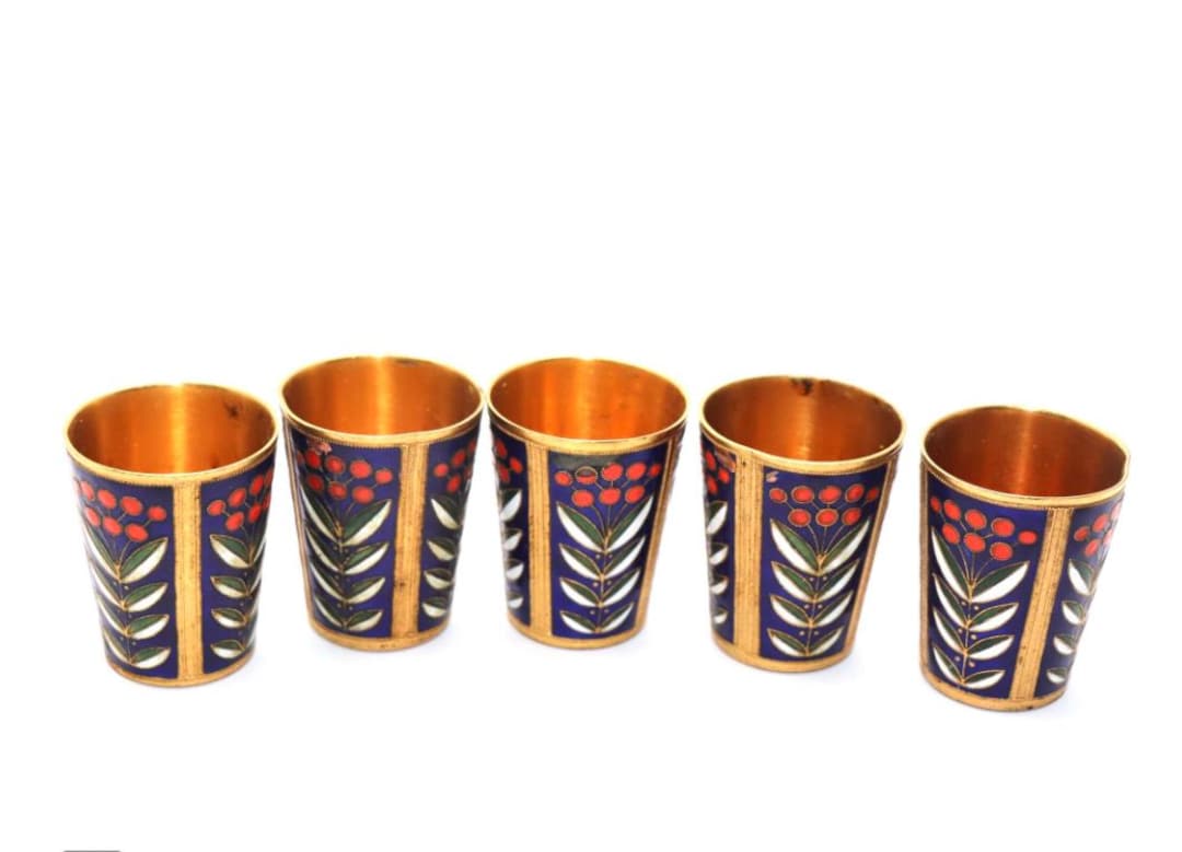 Vintage Soviet Enamel Shot Glasses Set of 5 – 1970s LUM Copper Cups ...